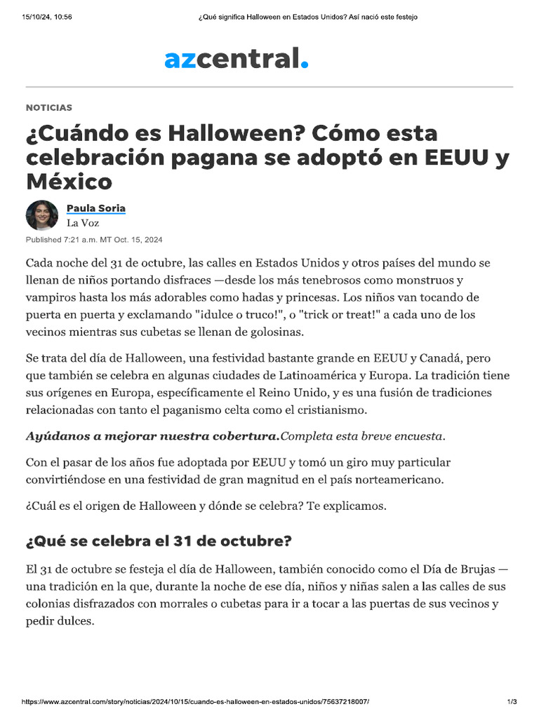 ¿Qué Significa Halloween en Estados Unidos - Así Nació Este Festejo | PDF
