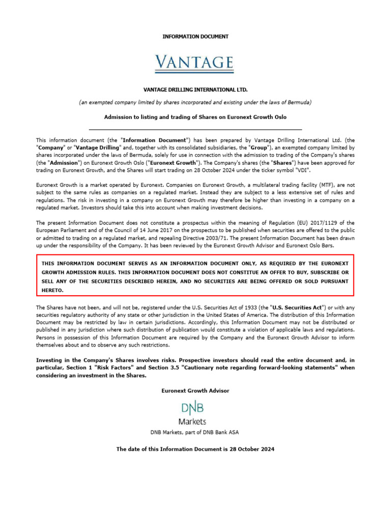 Vantage-Drilling-Information-Document | PDF | Risk | Oil Well