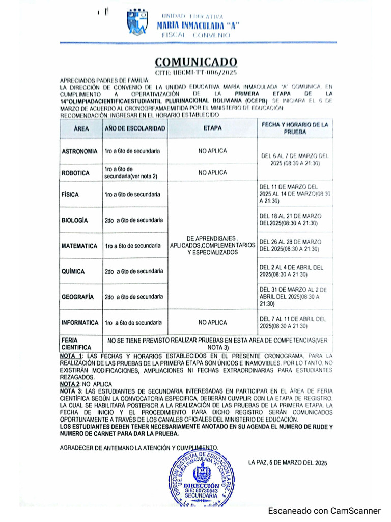 Comunicado Olimpiadas Cientificas | PDF