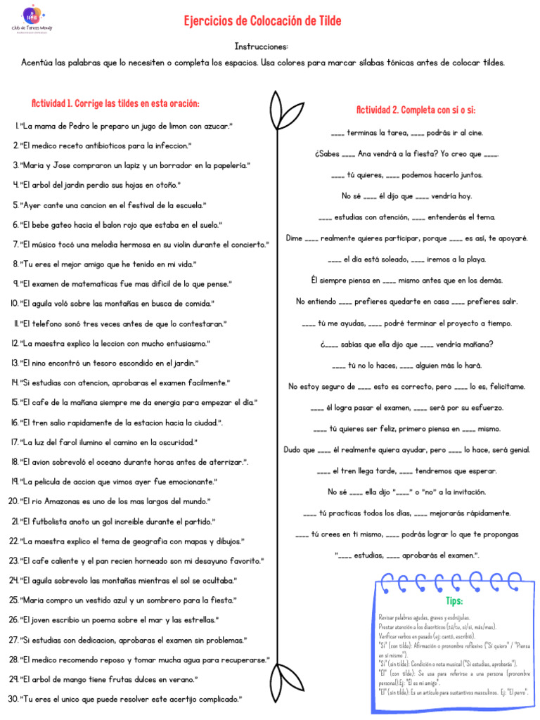 Ejercicios de Tildes | PDF