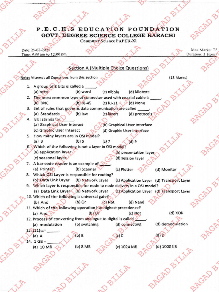 PECHS Education Foundation Government Science College Prelims Exams | PDF