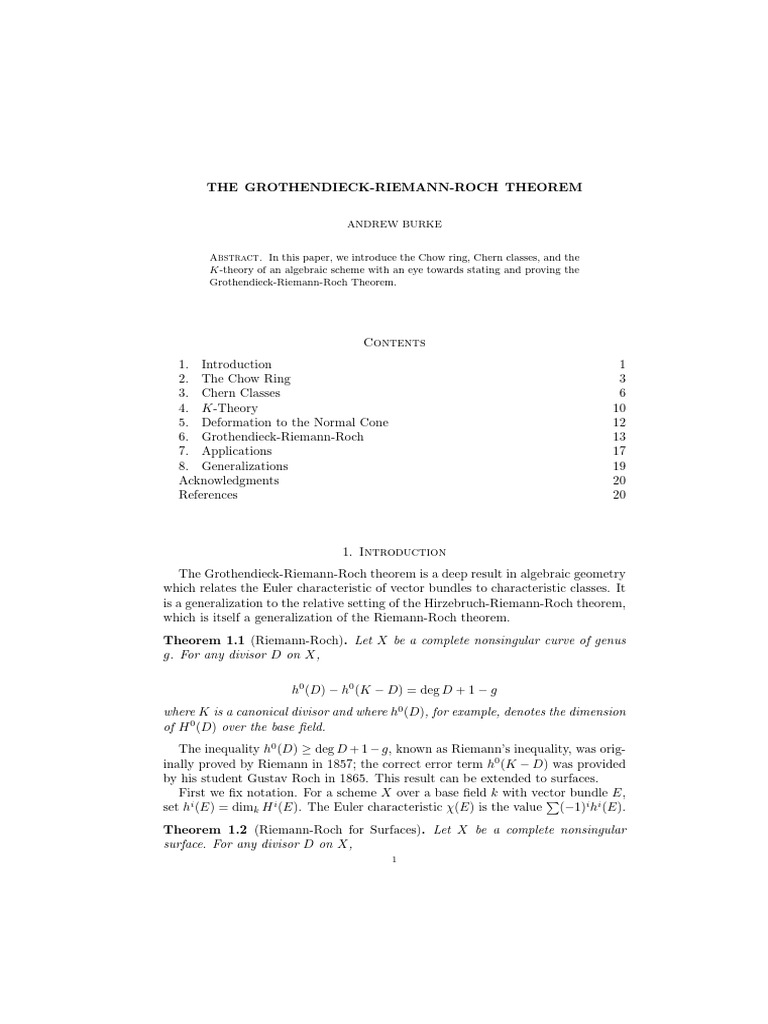 Grothendieck-Riemann-Roch Theorem Explained | PDF | Algebraic Geometry | Algebraic Topology