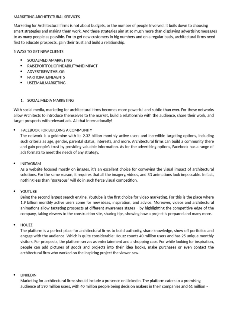Marketing Strategies for Architects | PDF | Advertising | Social Media ...