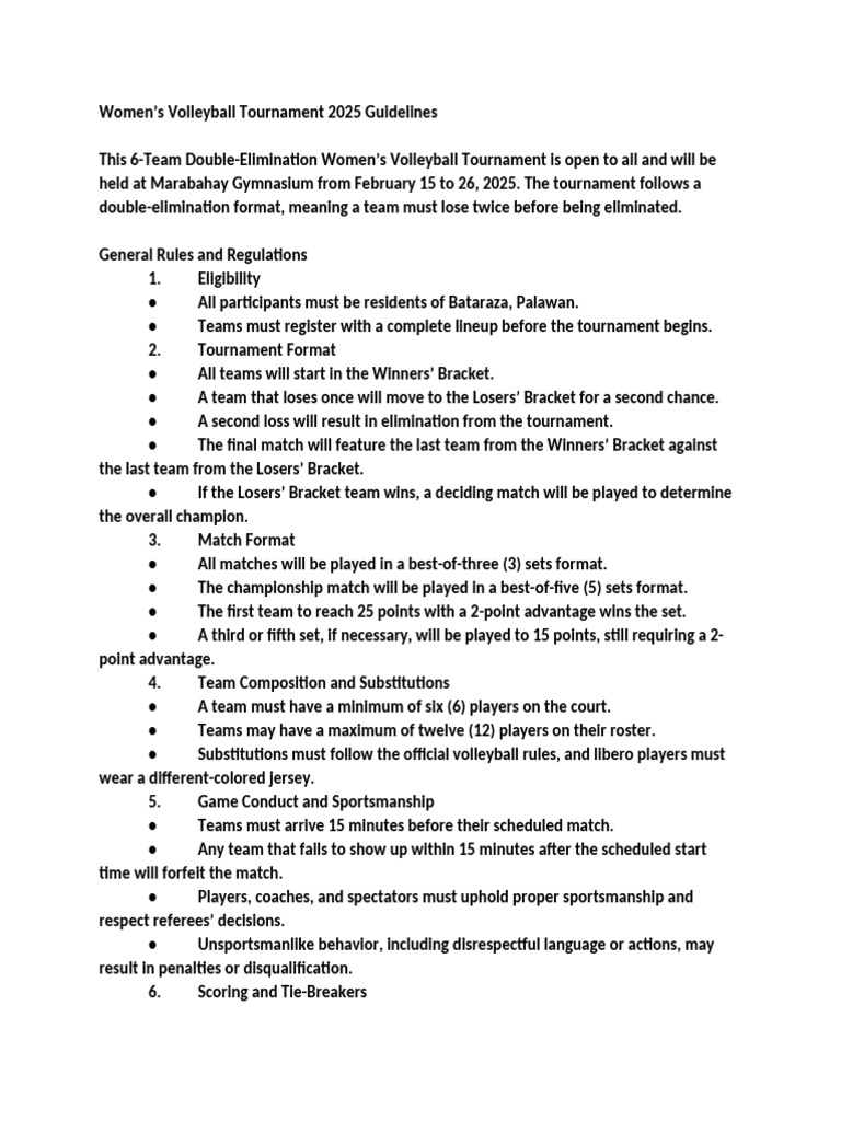 2025 Women's Volleyball Tournament Rules | PDF | Sports | Sports ...