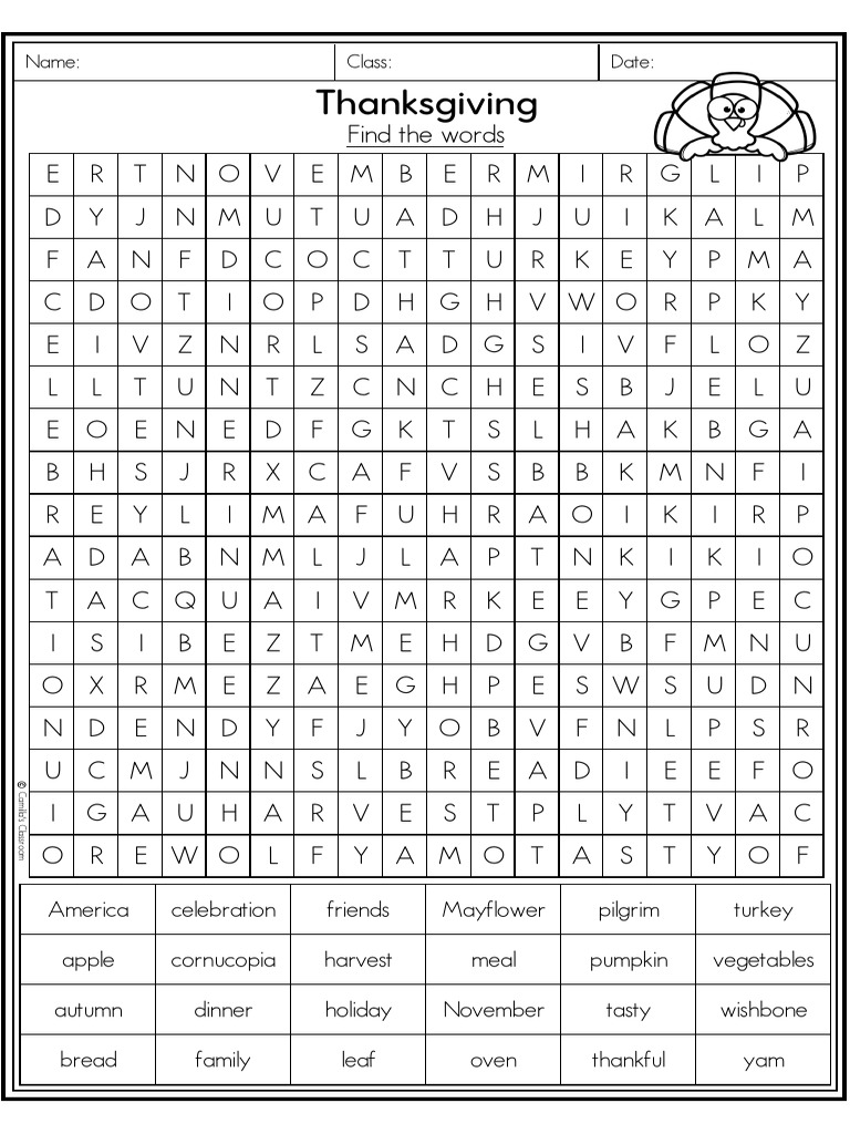 Thanksgiving - Word Search | PDF