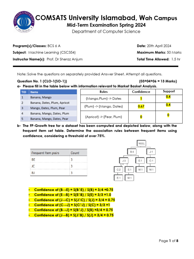 ML SP24 Mid Term Exam - Solution | PDF | Multivariate Statistics | Artificial Intelligence