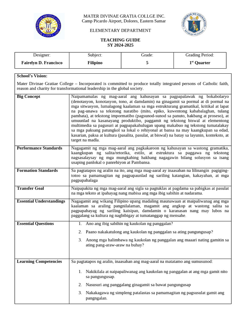 TG Grade 5 Aralin 3 1st Quarter | PDF