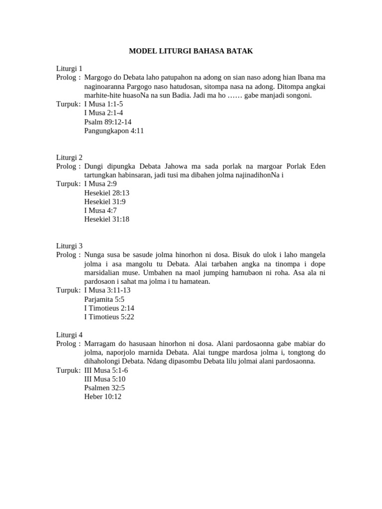 MODEL LITURGI BAHASA BATAK | PDF