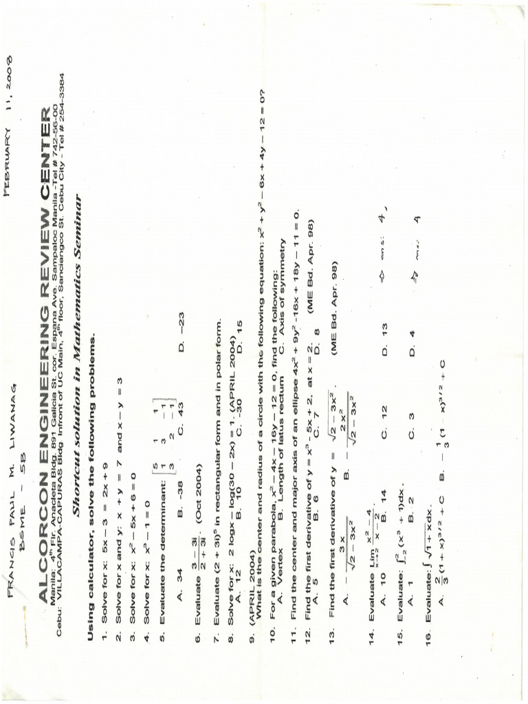 Alcorcon Review Center - LFPM 2008 | PDF