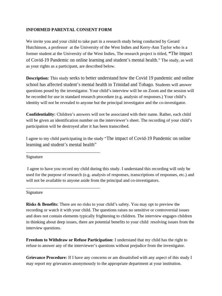 Informed Parental Consent Form | PDF