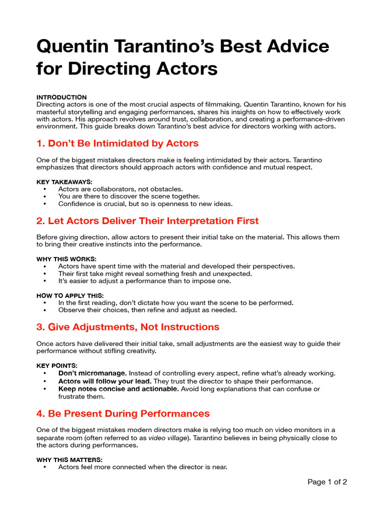 Quentin Tarantino's Best Advice For Directing Actors | PDF | Human ...