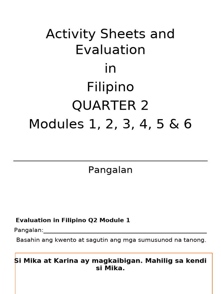 Filipino Activity Sheets and Evaluation | PDF