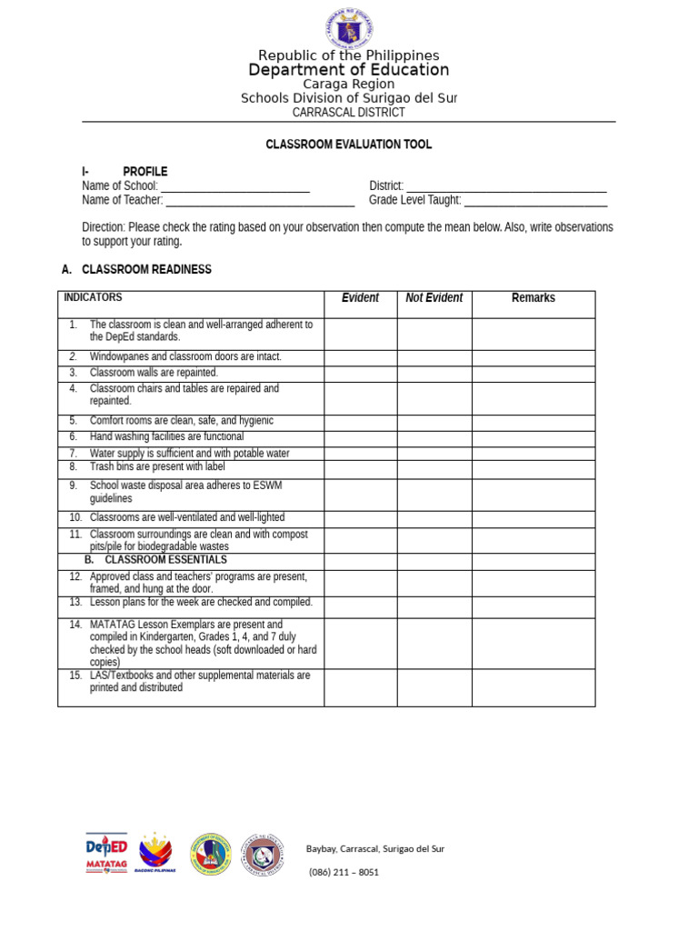 Classroom Evaluation Tool | PDF