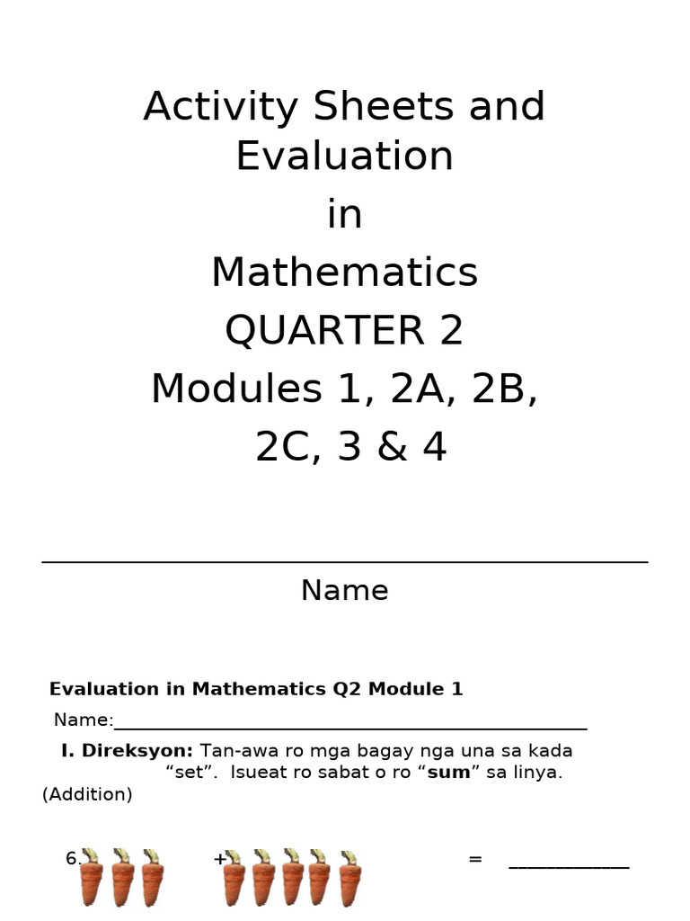 Math Activity Sheets and Evaluation | PDF