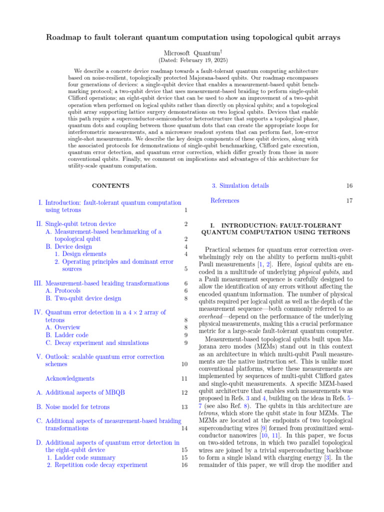 Roadmap To Fault Tolerant Quantum Computation Using Topological Qubit Arrays | PDF | Quantum ...