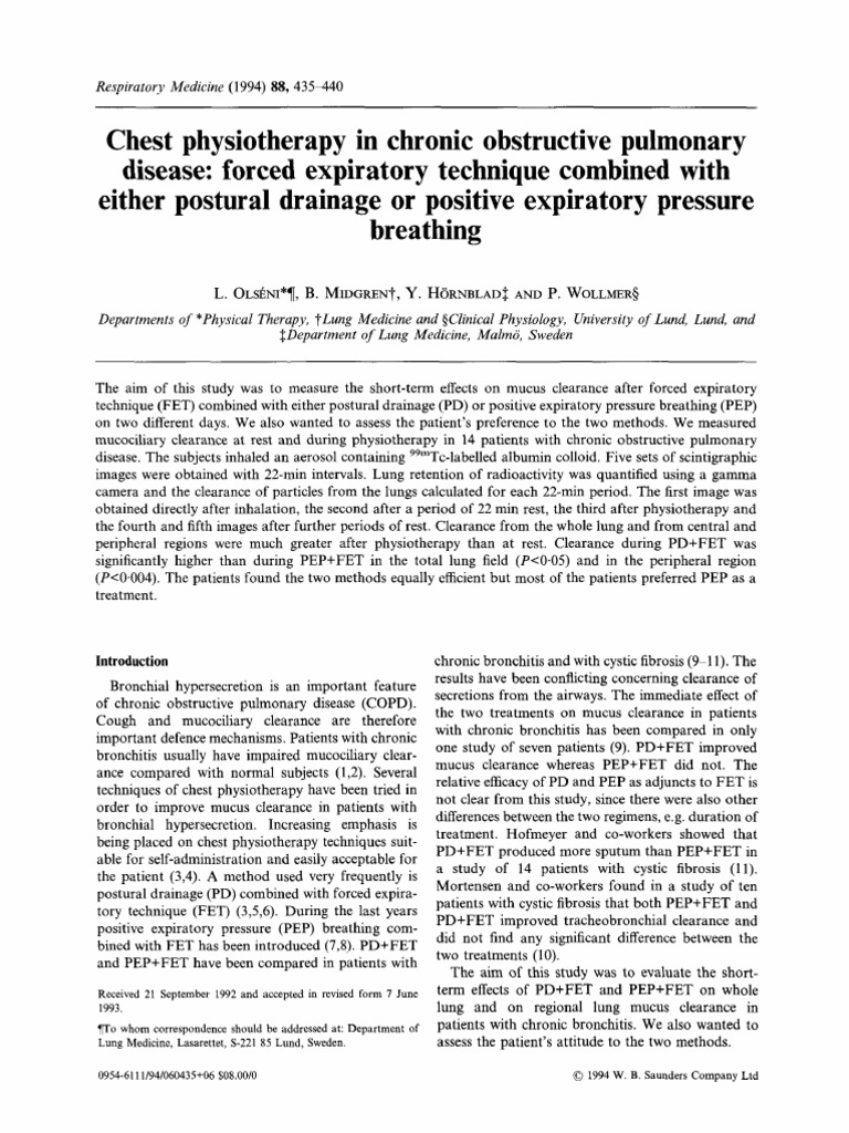 Chest physiotherapy in chronic obstructive pulmonary | PDF | Lung ...