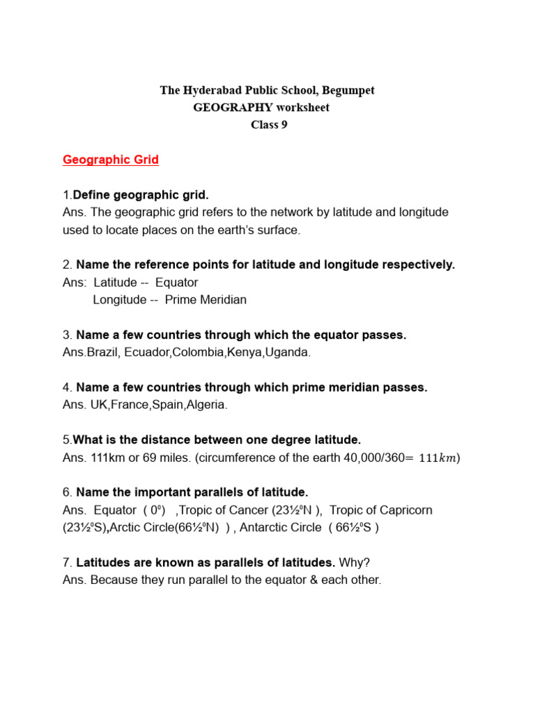 Class 9 Ws Geographic Grid | PDF | Latitude | Longitude
