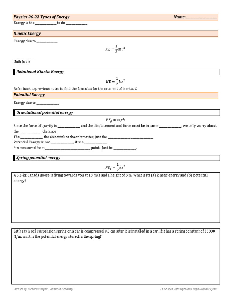 HSPhysics 06-02 Types of Energy | PDF | Potential Energy | Kinetic Energy