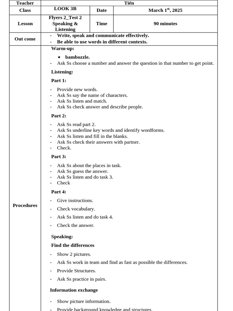 Look 3A - Flyers 1 - Test 2 - S&L - Tiến | PDF