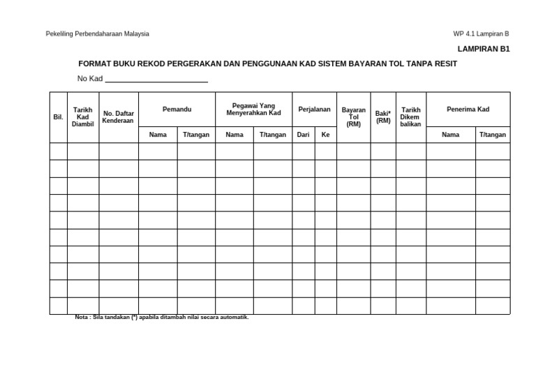 Format Rekod Kad Tol Tanpa Resit | PDF