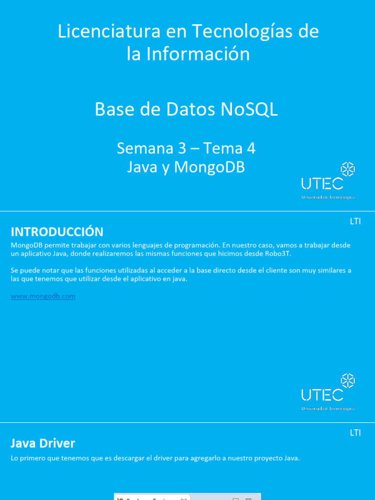 Semana 3 - Tema 4 - Java y MongoDB | PDF | Java (lenguaje de programación) | Mongo Db