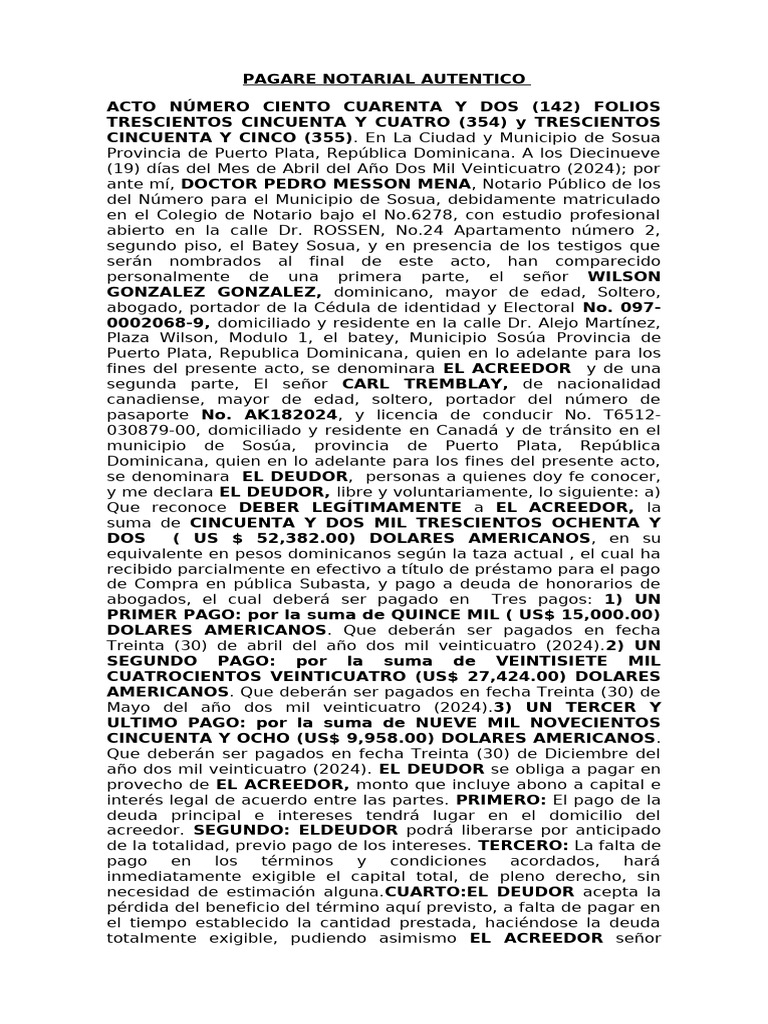 PAGARE NOTARIAL AUTENTICO wilson y carl temble | PDF | Pagos