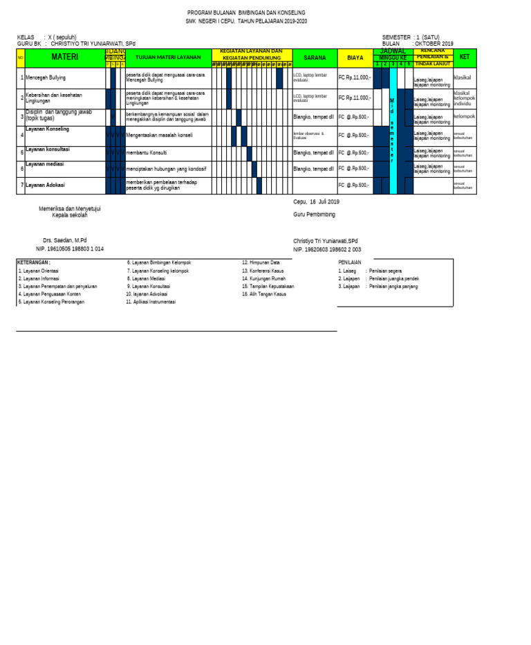 Pprogram Bulanan Kelas 10 Sem 1 | PDF