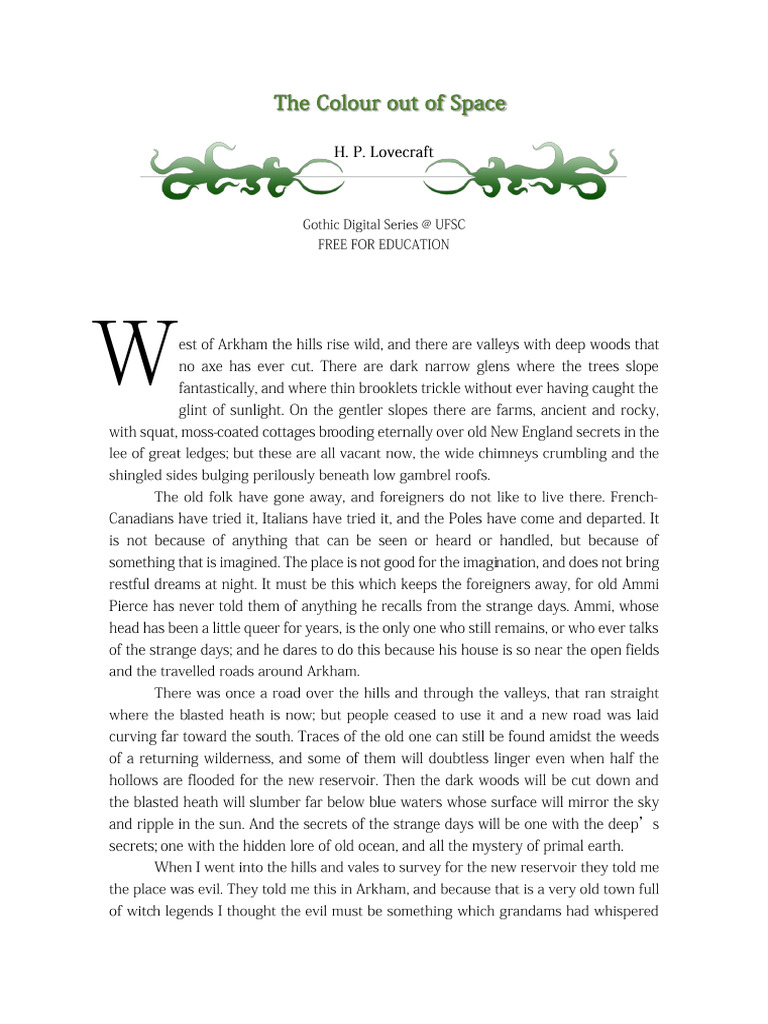 H. P. Lovecraft - The Colour Out of Space | PDF