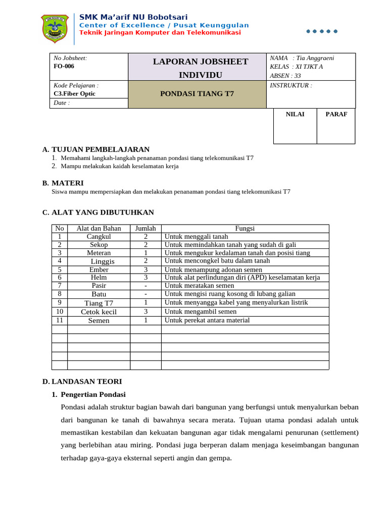 Laporan Individu Pondasi Tiang Tia | PDF
