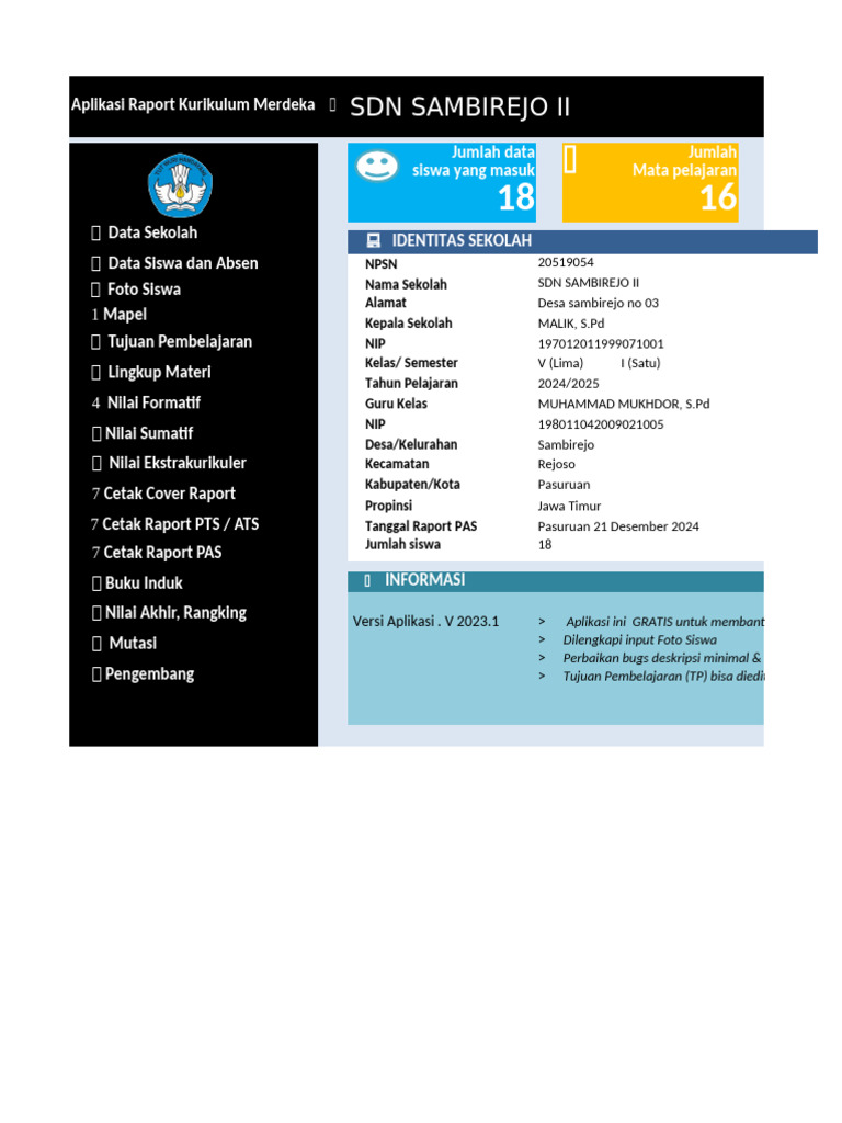 RAPOR KELAS 5 SMT 1 KUR MERDEKA v2023.1 | PDF