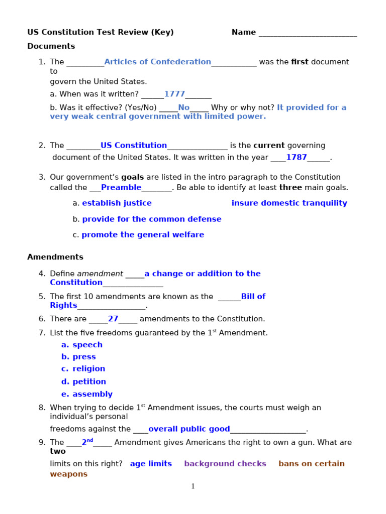 US Constitution Test Review Guide | PDF | United States Congress ...