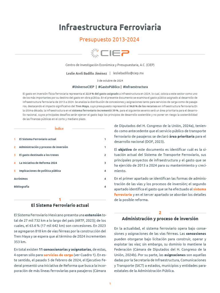 Infraestructura Ferroviaria. Presupuesto 2013 2024 | PDF | Transporte ferroviario | Infraestructura