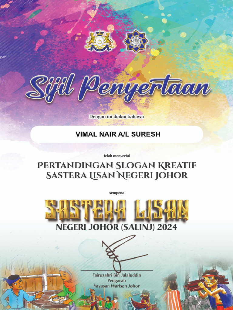 Pertandingan Slogan Kreatif Sastera Lisan Negeri Johor - Vimal Nair ...