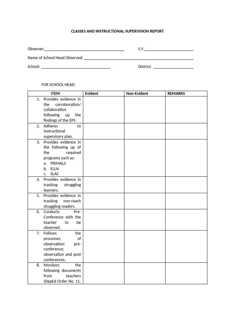 Instructional Supervision Evaluation Report | PDF