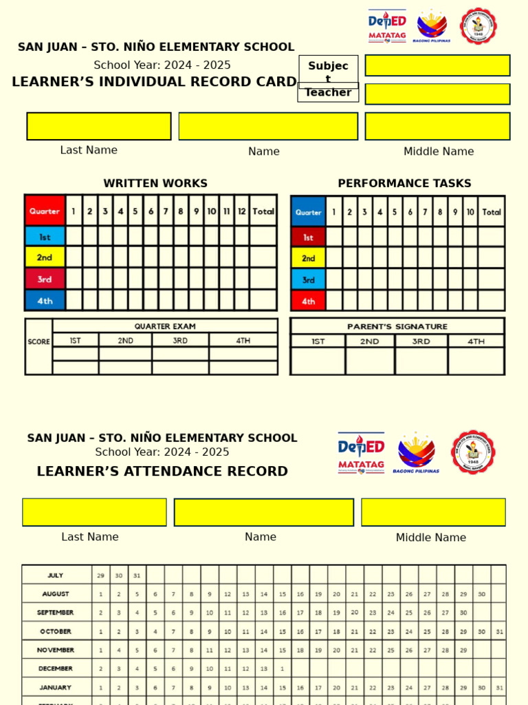 Learner's Record Card 2024-2025 | PDF