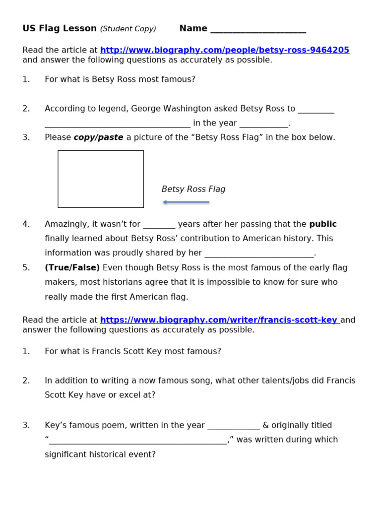 Betsy Ross and US Flag Etiquette Lesson | PDF | Flag Of The United ...