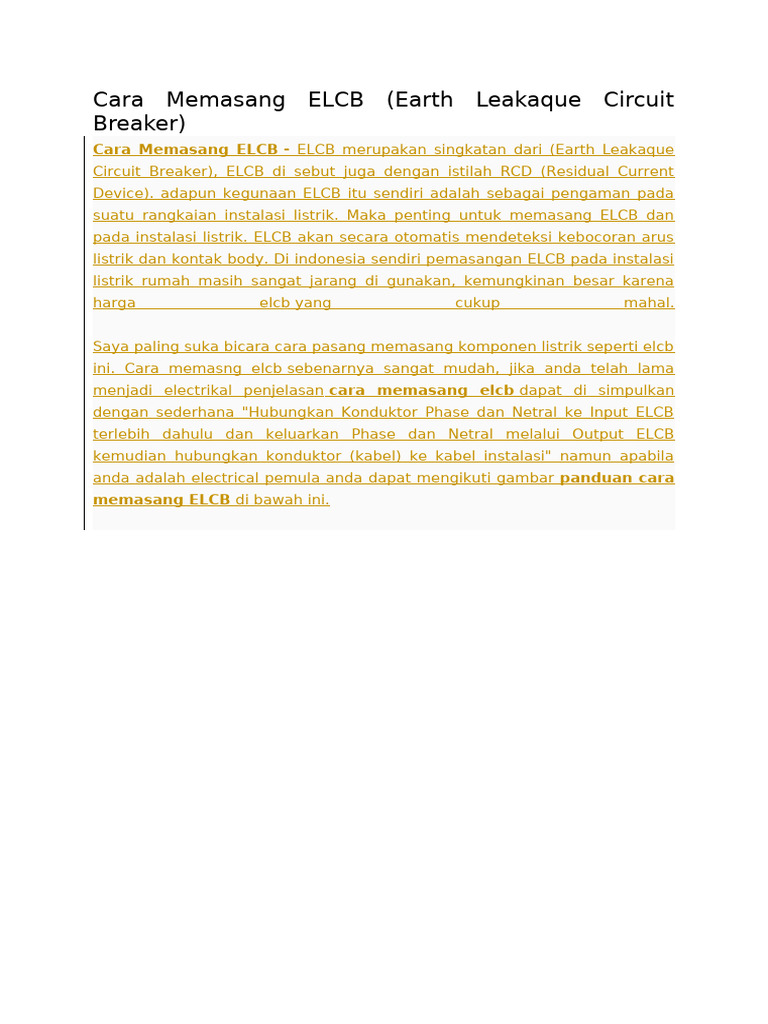 Panduan Pemasangan ELCB yang Benar | PDF