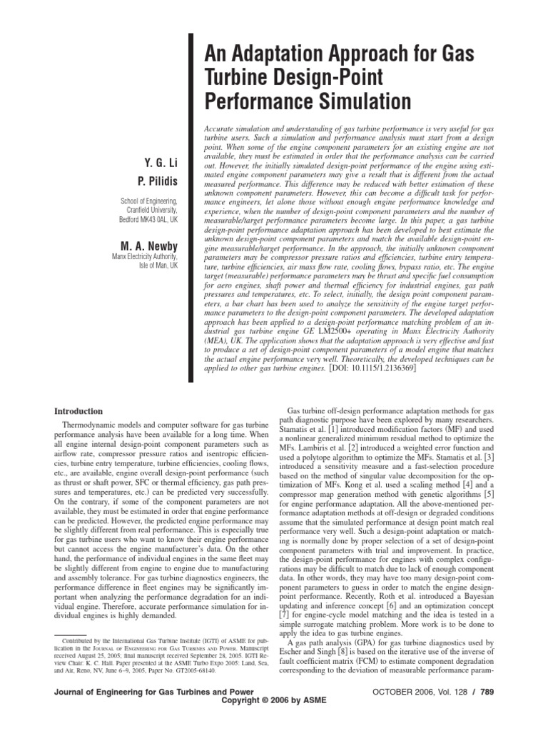 An Adaptation Approach for Gas Turbine Design-Point Performance Simulation | PDF | Gases | Engines