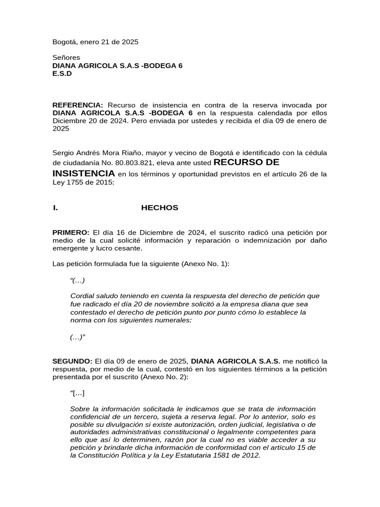 Recurso Insistencia Sergio | PDF | Constitución | Justicia