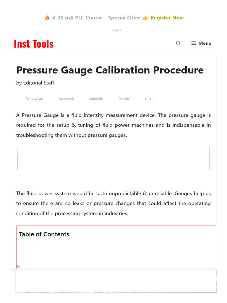 Pressure Gauge Calibration Procedure - InstrumentationTools | PDF | Calibration | Pressure ...