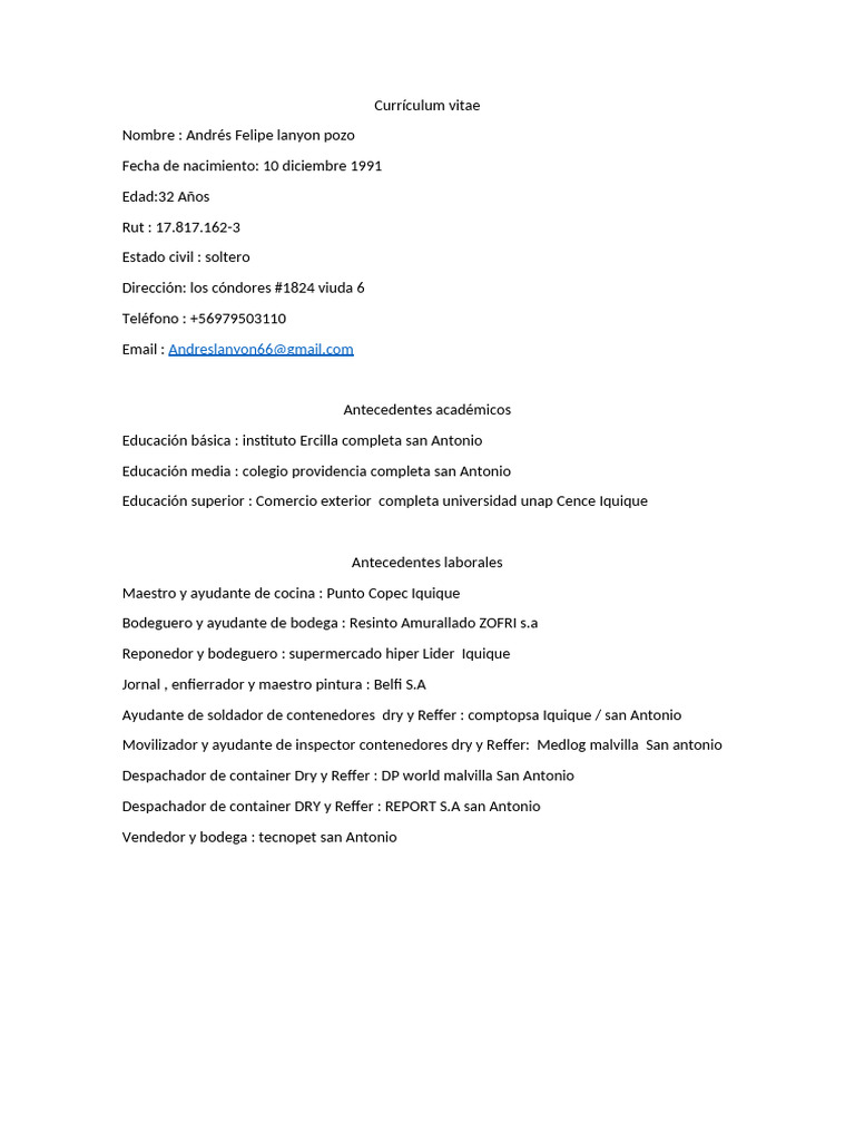 Currículum Vitae Andres Lanyon 2024 | PDF