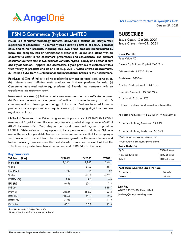 Nykaa IPO Overview and Valuation Insights | PDF | Investing | Financial ...
