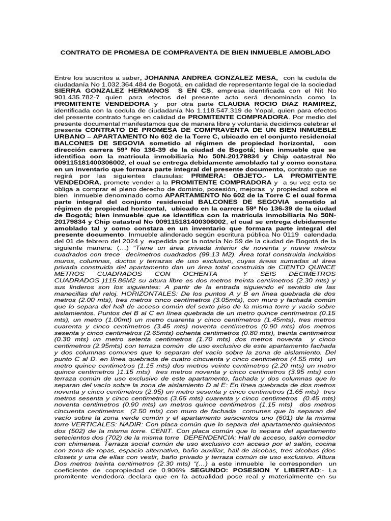 1contrato Compra Venta Apartamento | PDF | Pagos | Ley común