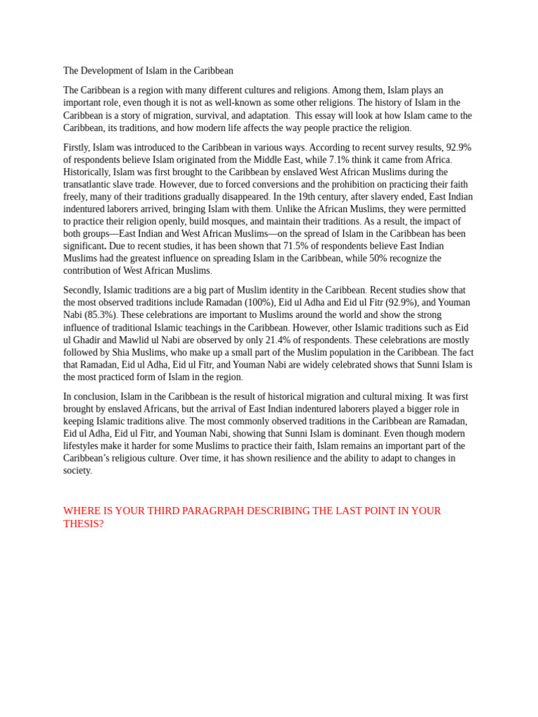 Corrections - The Development of Islam in The Caribbean Essay (Joshua ...