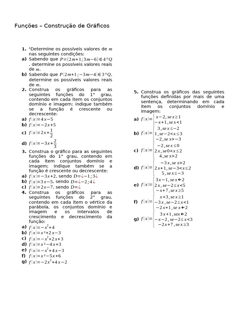 Funções - Construção de Gráficos | PDF | Domínio de denominação de uma ...