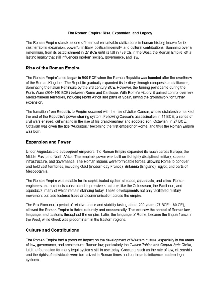 The Roman Empire - Rise, Expansion, and Legacy | PDF | Ancient Rome ...