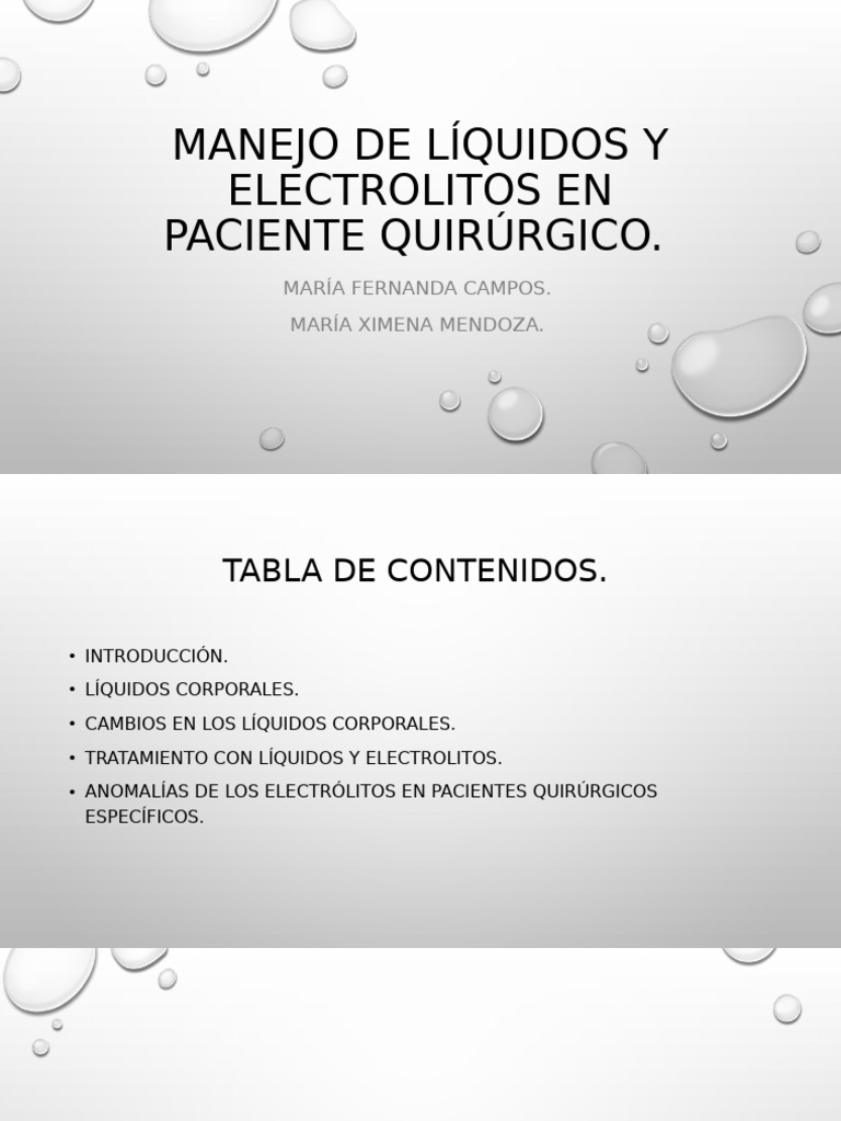 Manejo de Líquidos y Electrolitos en Paciente Quirúrgico Correcto ...
