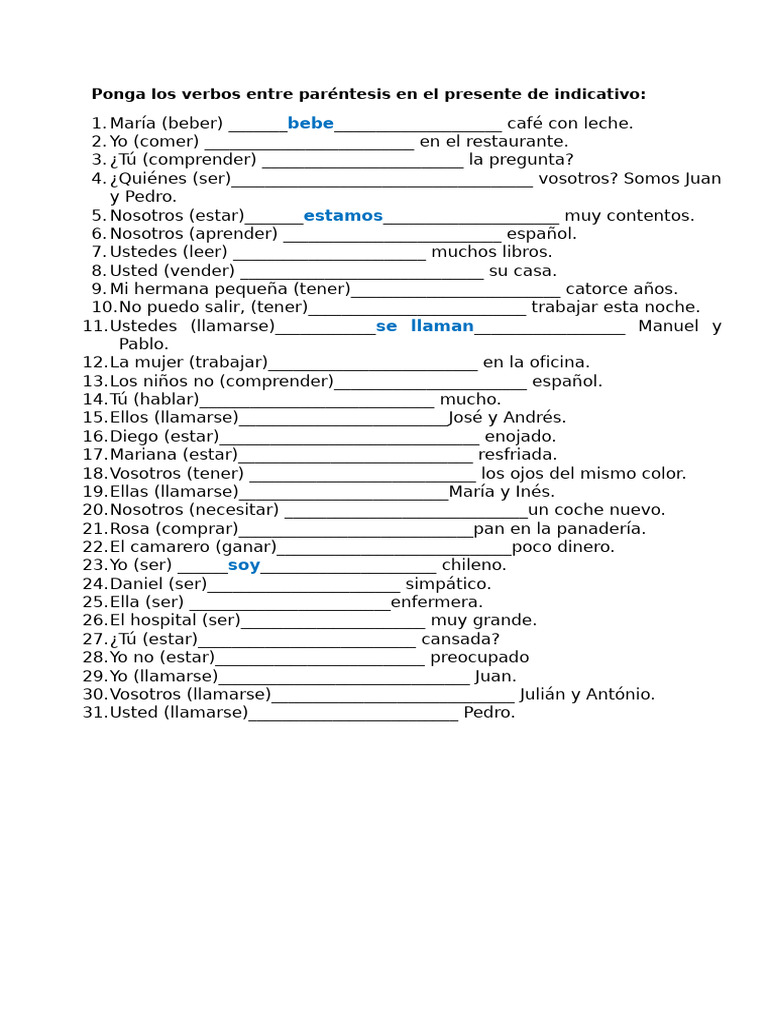Tarea 1 El Presente de Indicativo Verbos Regulares Ser Estar Tener | PDF