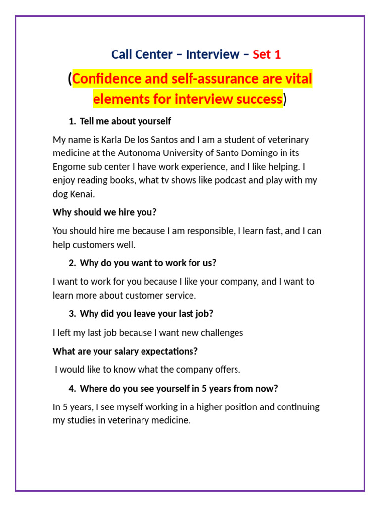 Call Center Interview Questions Guide | PDF | Psychology | Social ...