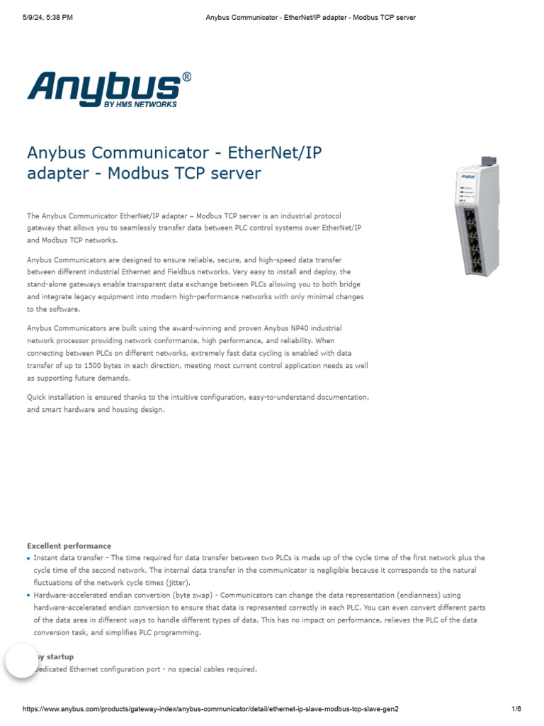 Anybus Communicator - EtherNet - IP Adapter - Modbus TCP Server | PDF | Computer Network ...